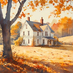 Watercolor English Countryside in Autumn, Autumn Landscape, Vivid ...