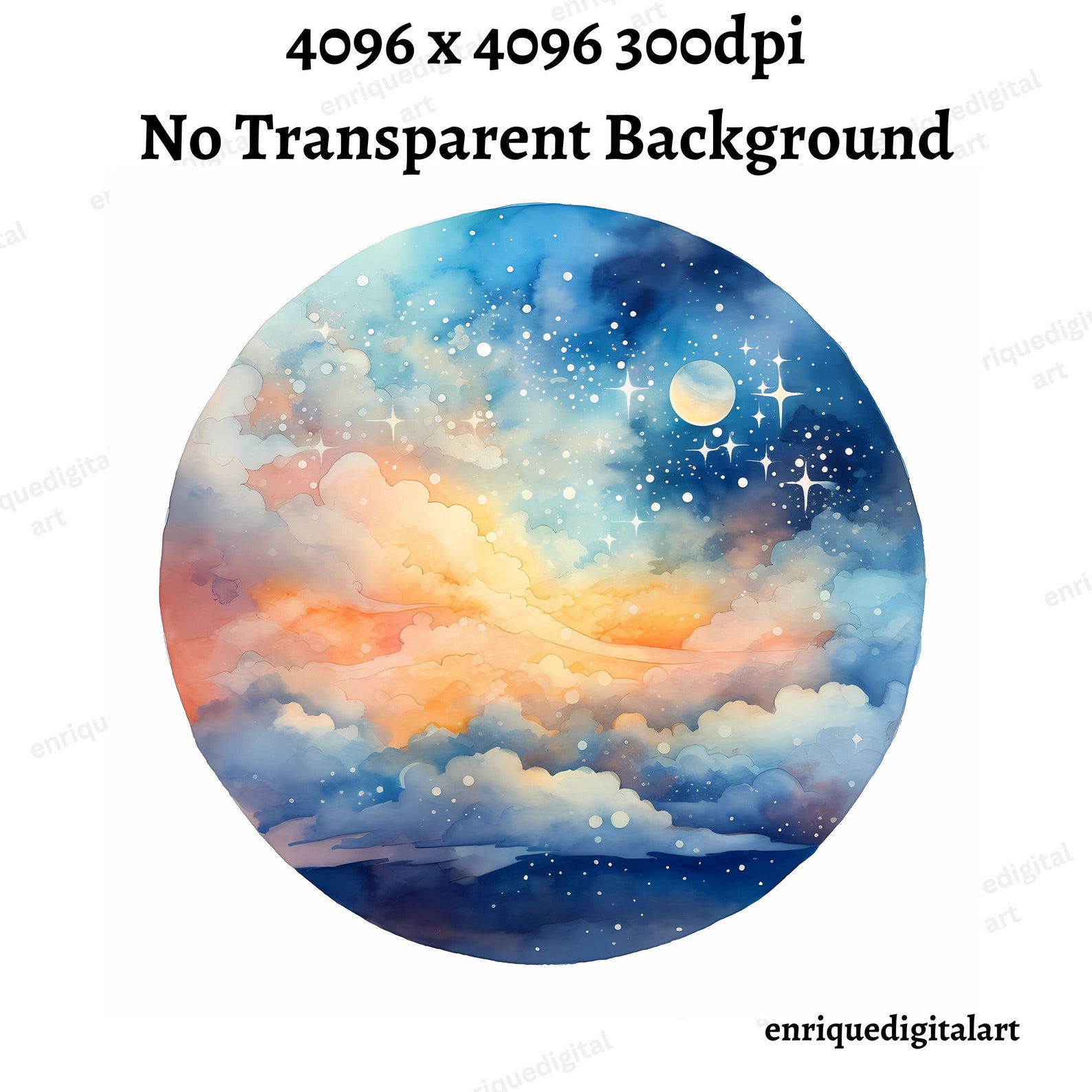 Watercolor Moon Clipart Sky Landscape Card Making Digital - Etsy