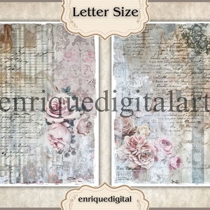 Soft Roses Vintage Digital Papers, Paper Crafting, Digital Download ...