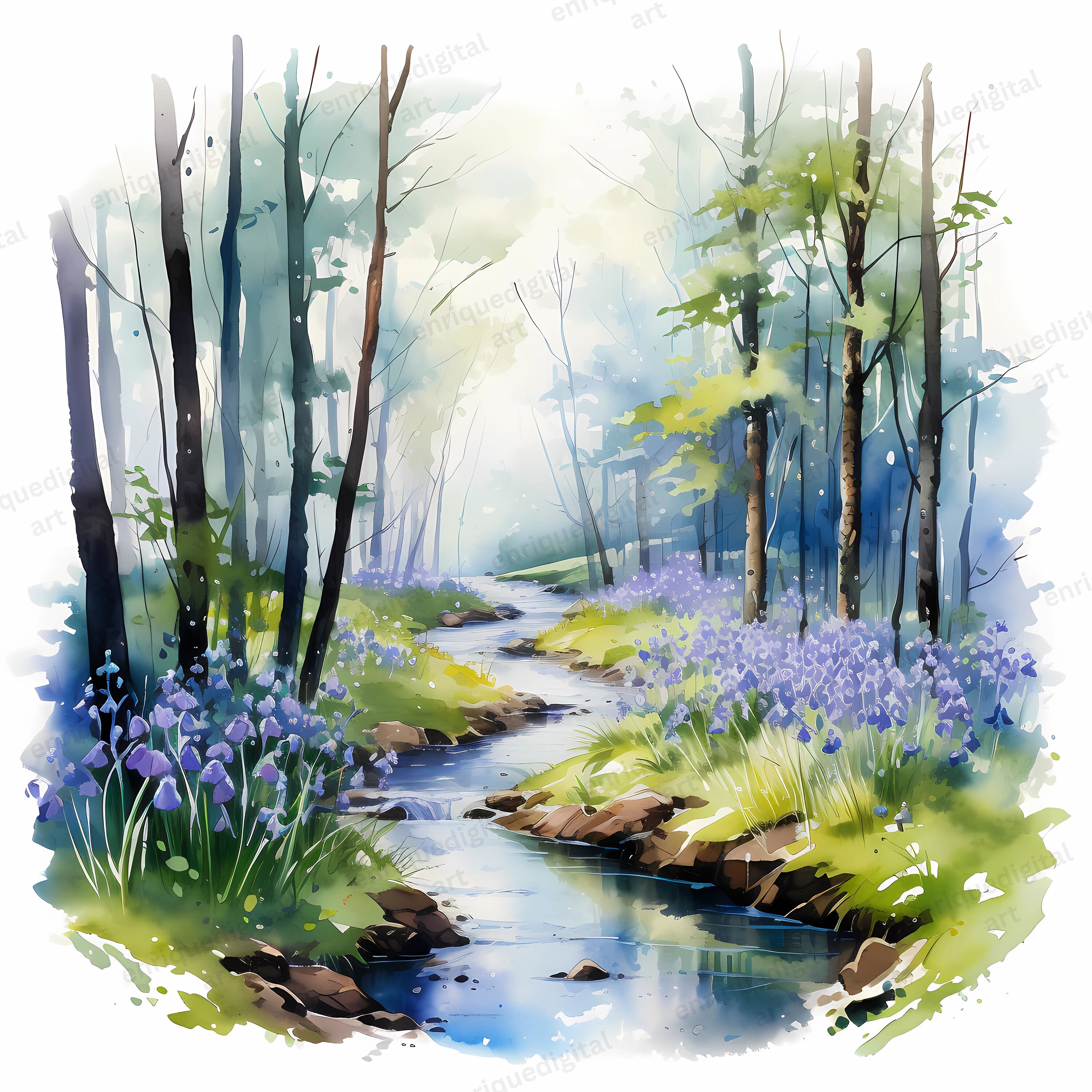 Watercolor Forest Clipart Landscape Nature Scene Digital - Etsy