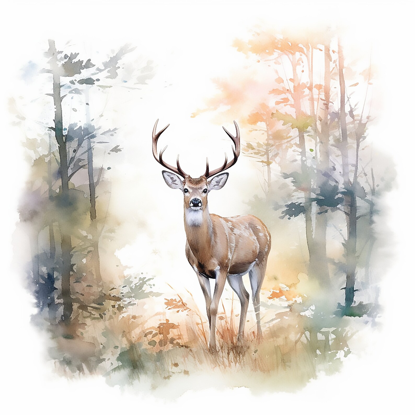 Watercolor Deer Clipart, Nature Scene, Deer Gift Dad, Deer PNG, Wall ...