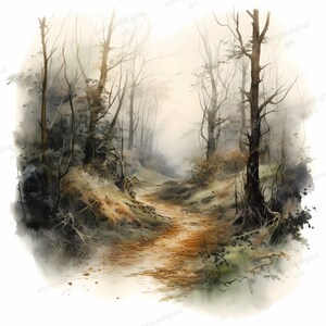 Watercolor Forest Clipart, Forest Landscape, Card Making, Digital ...