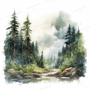 Watercolor Forest Clipart, Forest Landscape, Nature Scene, Digital ...