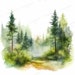 Watercolor Forest Clipart, Pine Trees Clipart, Forest Path, Landscape ...