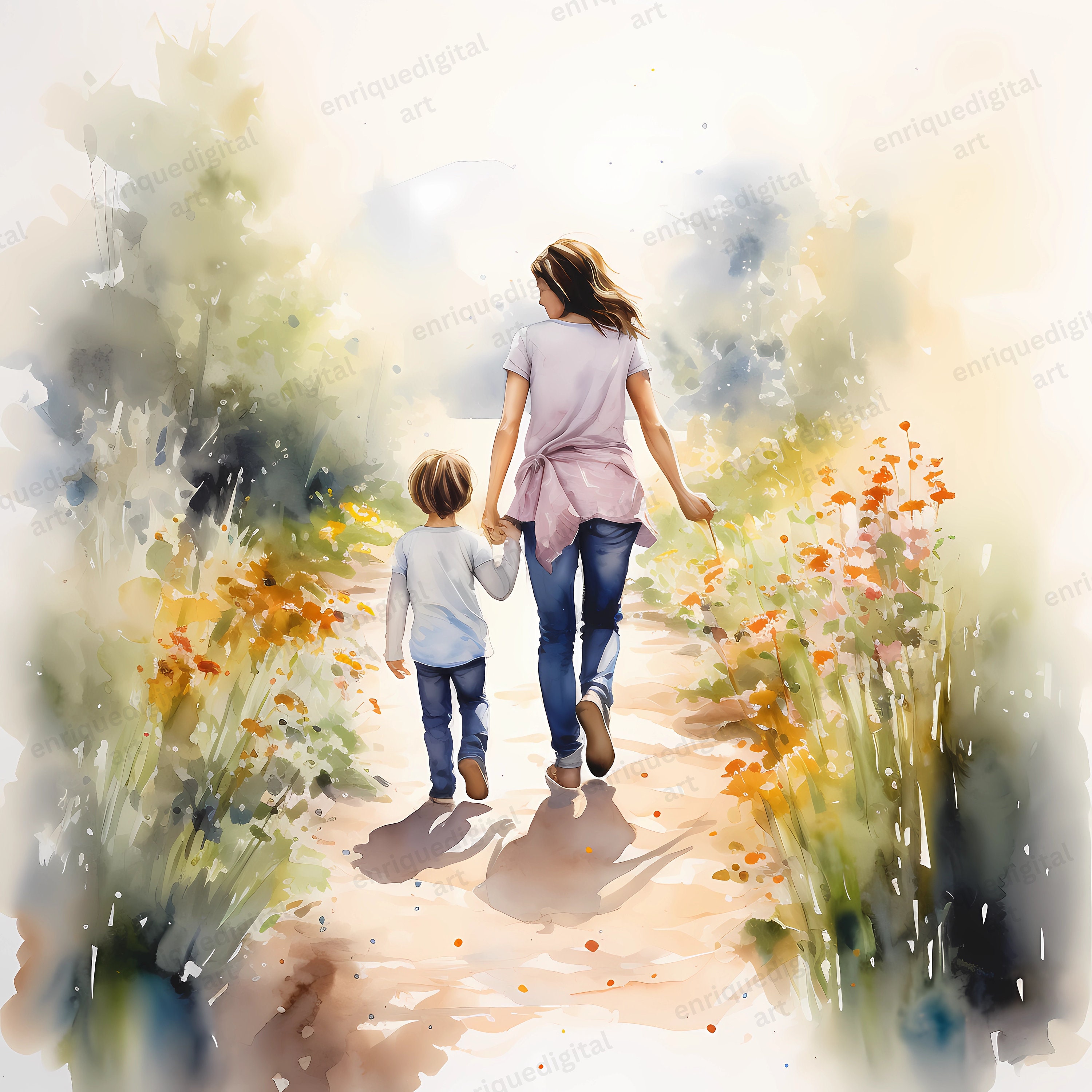 Mother and Child Clipart Watercolor Painting Mom Gift - Etsy