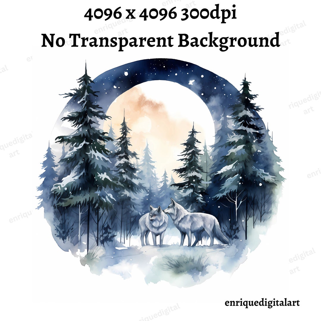 Watercolor Wolf Clipart, Forest Landscape, Nature Scene, Digital ...