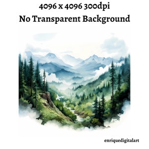 Watercolor Mountains Forest Clipart, Nature Landscape Scenes, Waterfall ...