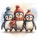 Watercolor Winter Christmas Penguins Clipart Digital - Etsy