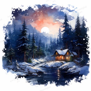 Forest House Clipart, Watercolor Painting, Cabin in Woods, Forest House ...