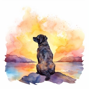 Dog Sunset, Dog Clipart, Watercolor Sunset, Dog Loves Clipart ...