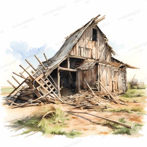 Watercolor House Clipart, Cottage Clipart, Destroyed House Clipart ...