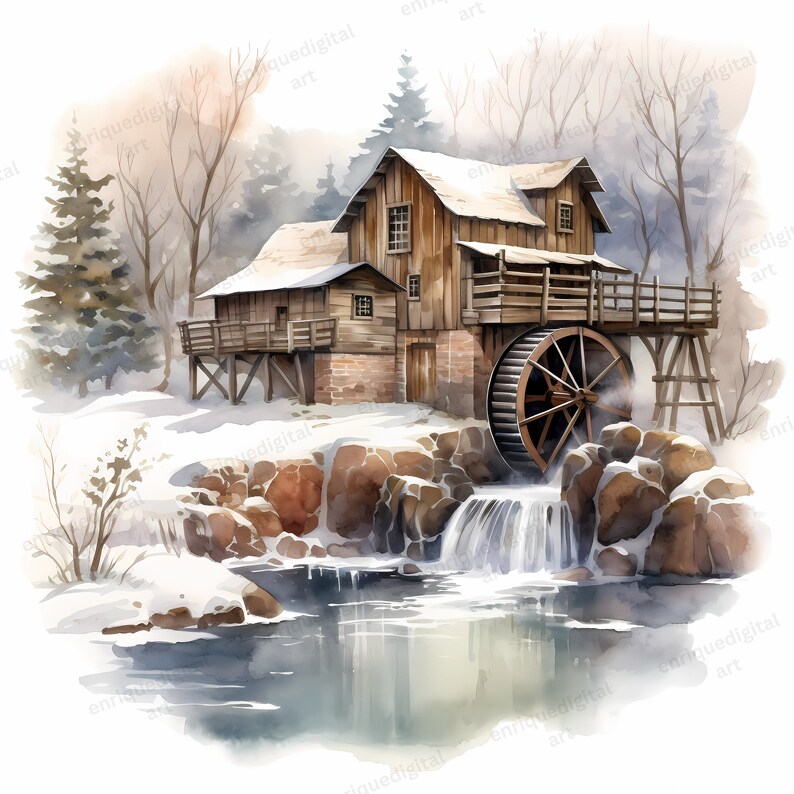 Watercolor Watermill Clipart, Watermill PNG, Watermill Printable Art ...