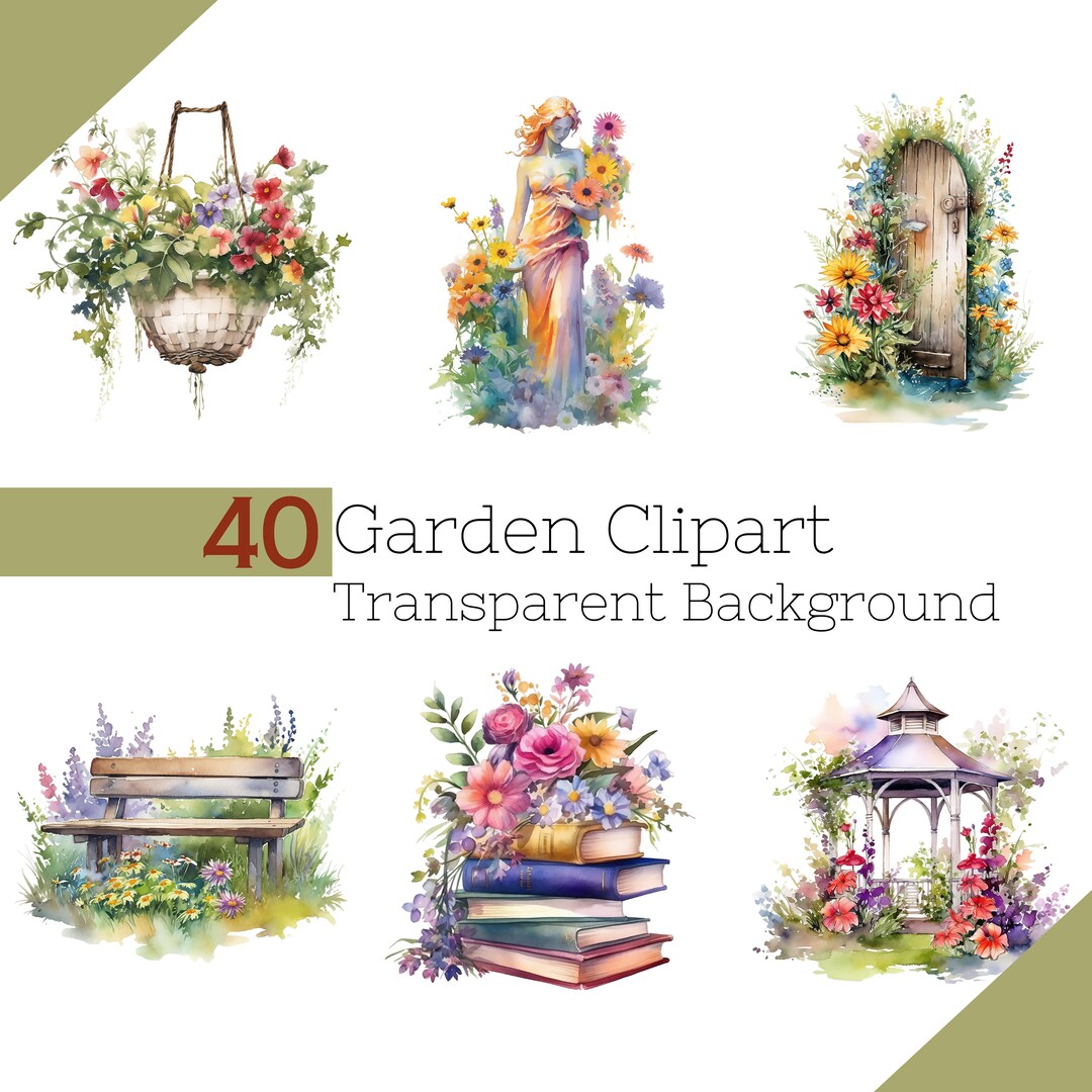 Watercolor Garden Clipart Bundle 1/5, Garden Clipart, Wildflowers ...
