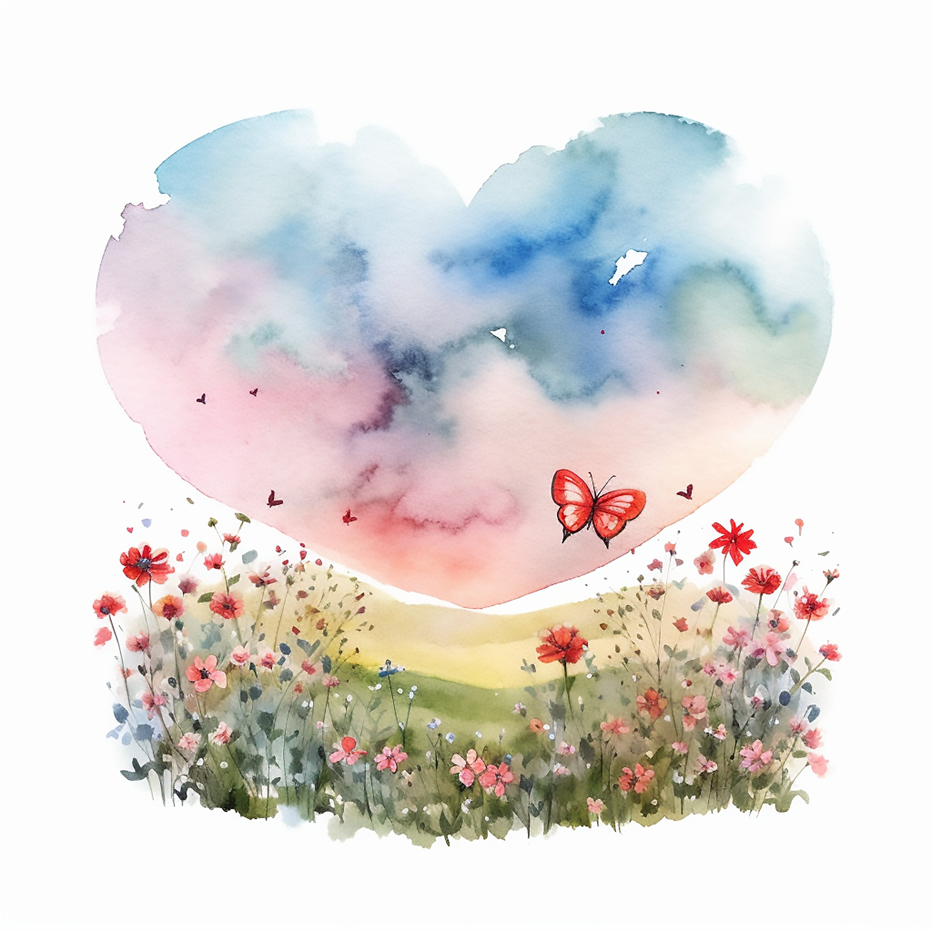 Heart Watercolor Clipart, Heart Clipart, Meadow Landscape, Watercolor ...