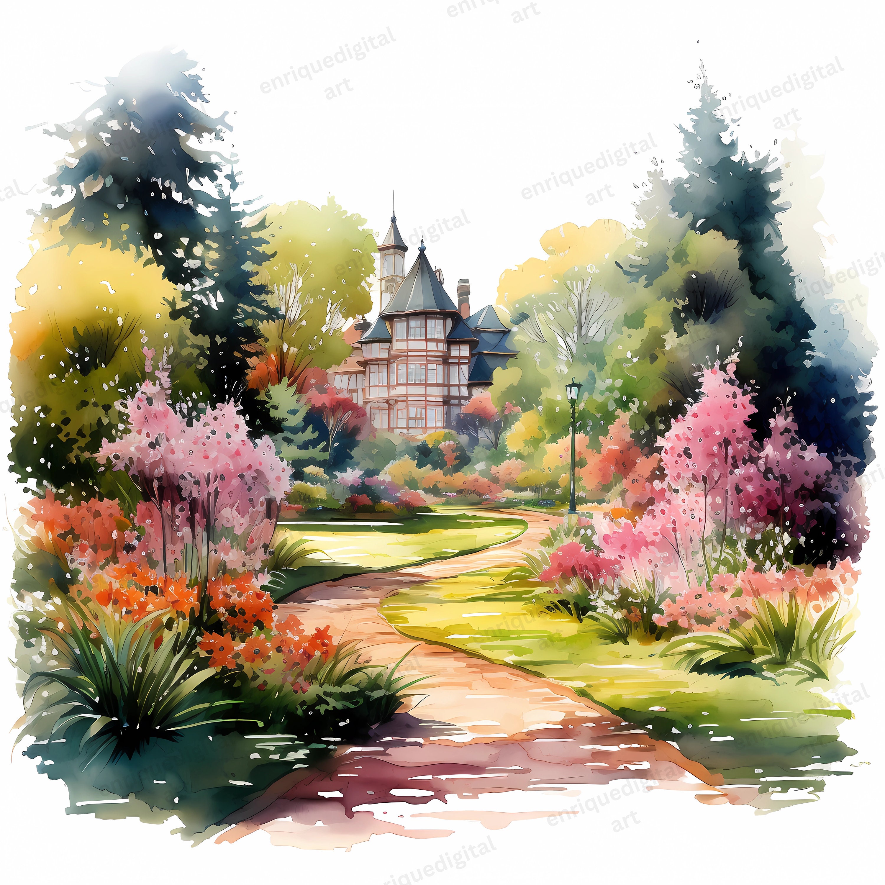 Garden Clipart PNG Format Watercolor Painting Digital - Etsy