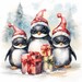 Watercolor Winter Christmas Penguins Clipart Digital - Etsy