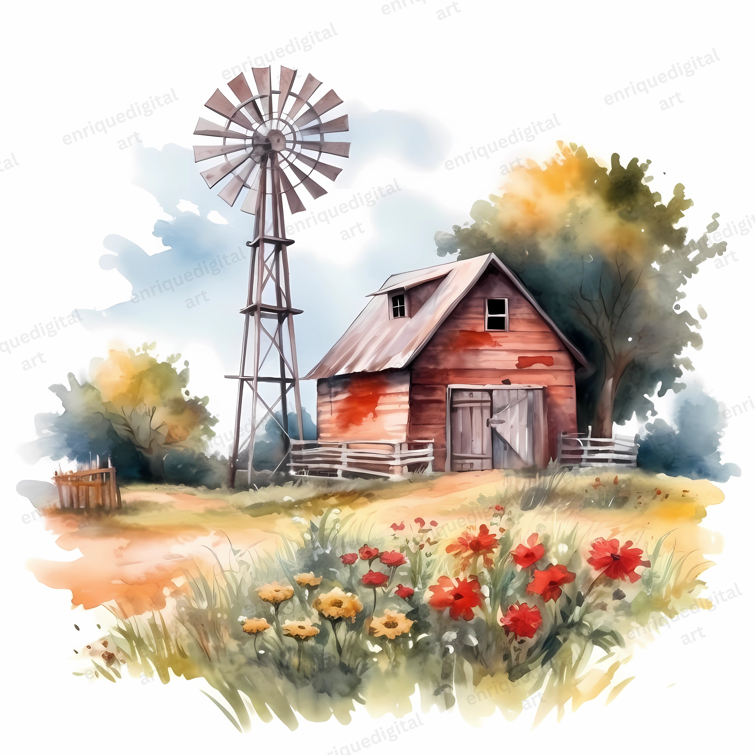 Watercolor Farm Barn Clipart Farm House Clipart Barn Bundle - Etsy