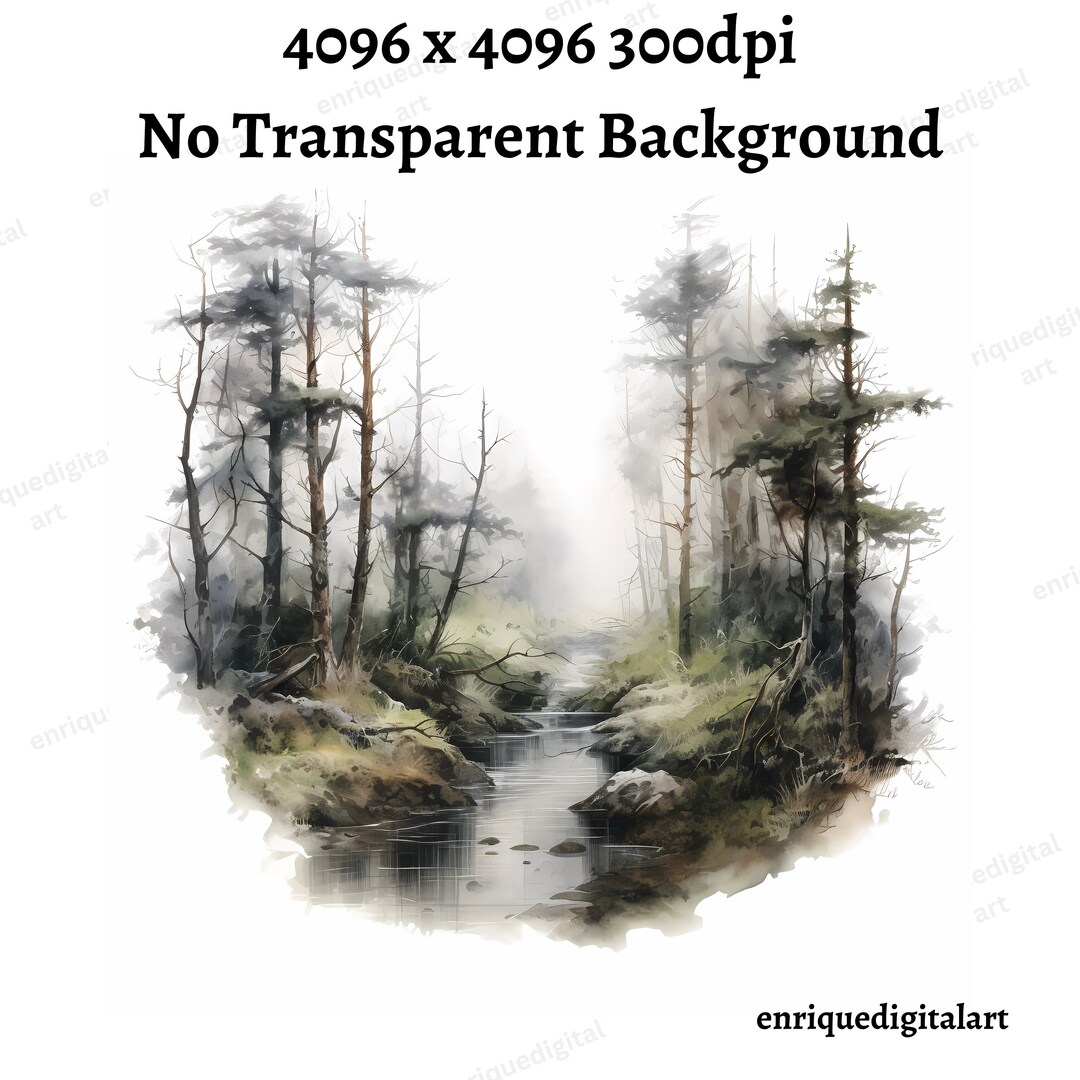 Watercolor Forest Clipart, Forest Landscape, Card Making, Digital ...