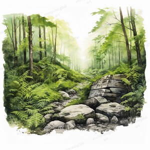 Watercolor Green Forest Clipart, Forest Landscape , PNG Format, Vivid ...