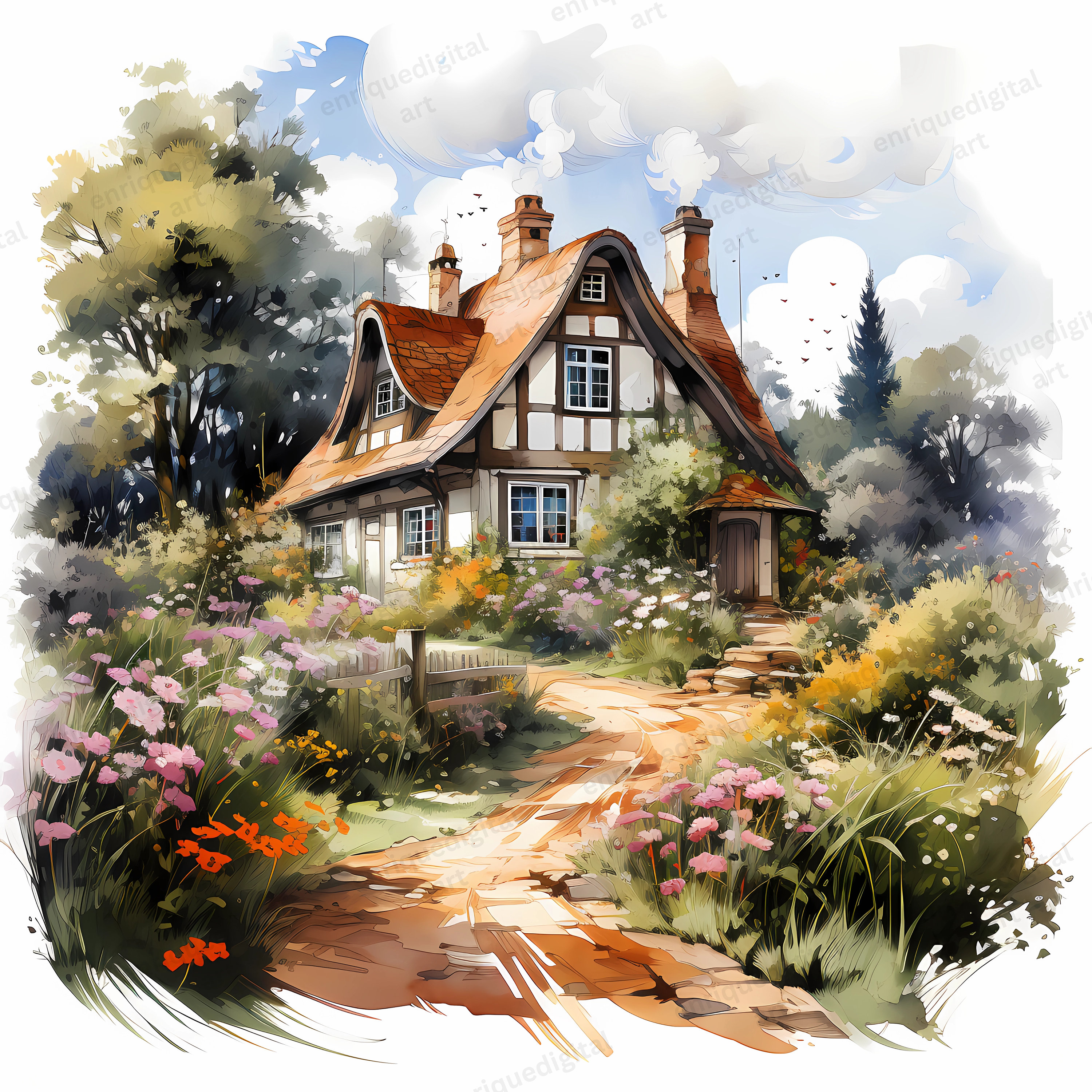 Watercolor Cottage Clipart Nature Landscape Scenes PNG - Etsy