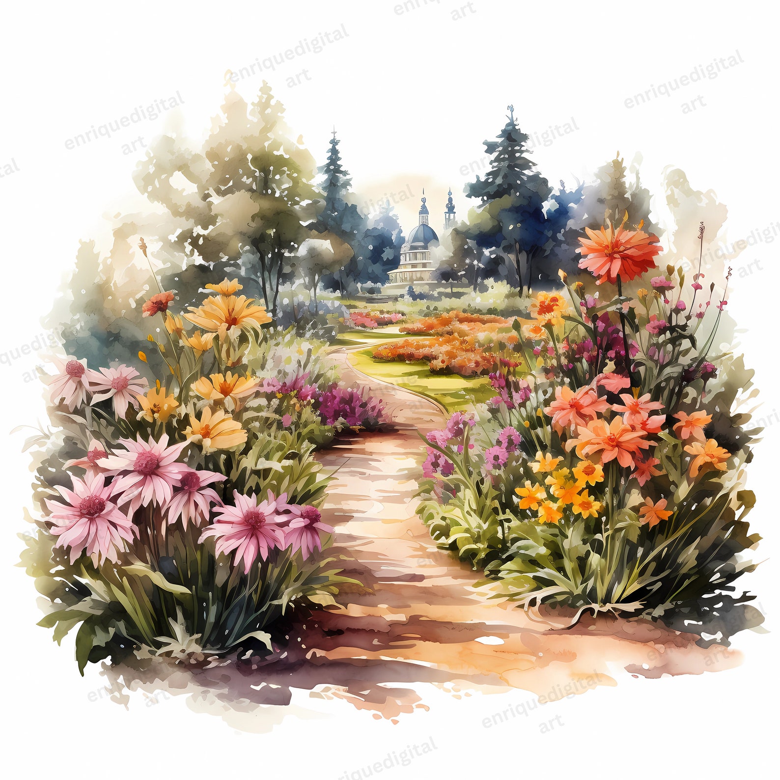 Garden Clipart PNG Format Watercolor Painting Digital - Etsy