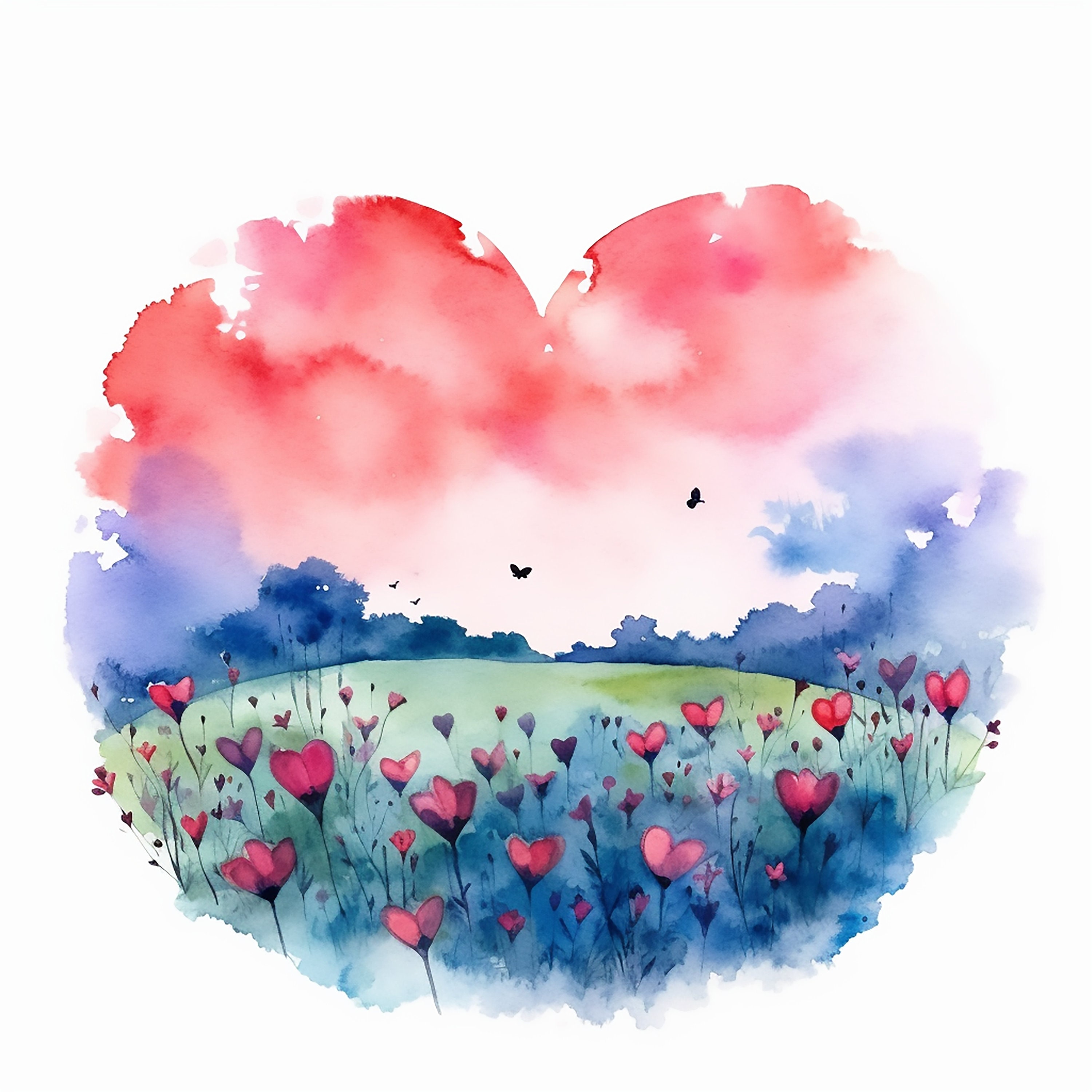 Heart Watercolor Clipart, Heart Clipart, Meadow Landscape, Watercolor ...