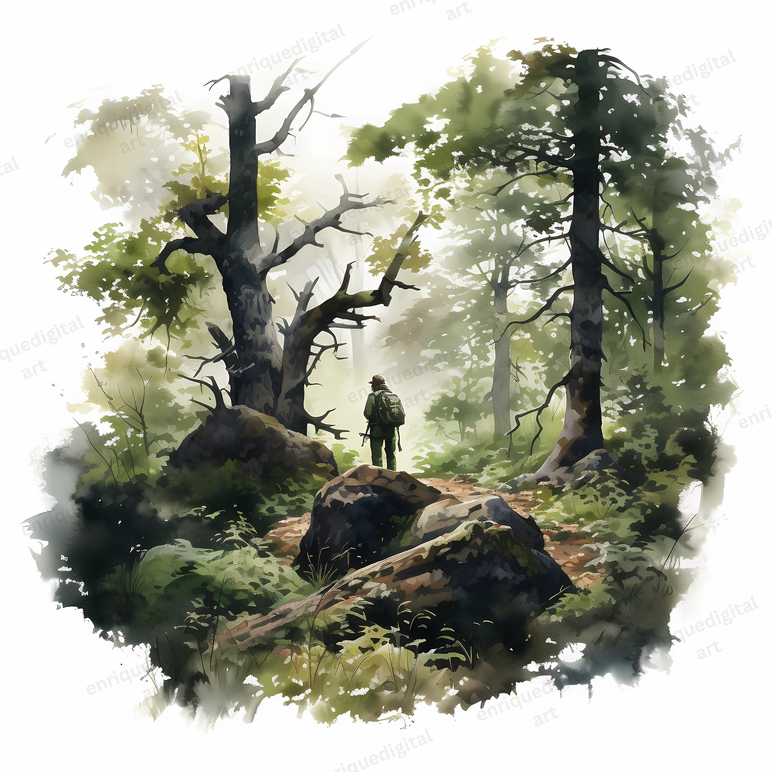 Watercolor Hunter Clipart Forest Landscape Nature Scene - Etsy