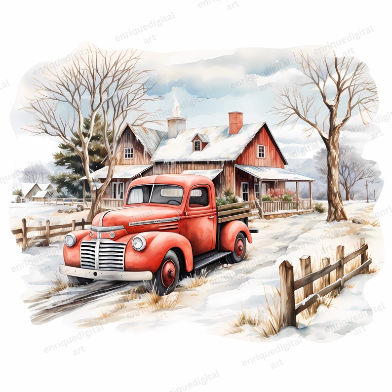 Red Truck Clipart Watercolor Painting Digital Download - Etsy
