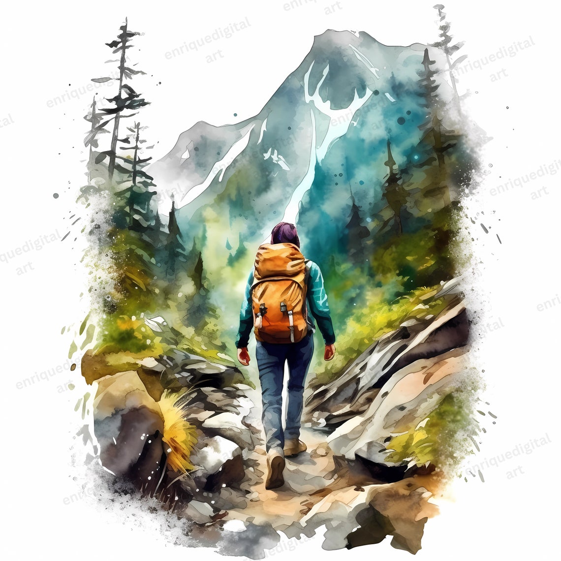 Watercolor Forest Mountain Hiking Clipart Landscape Hiking - Etsy
