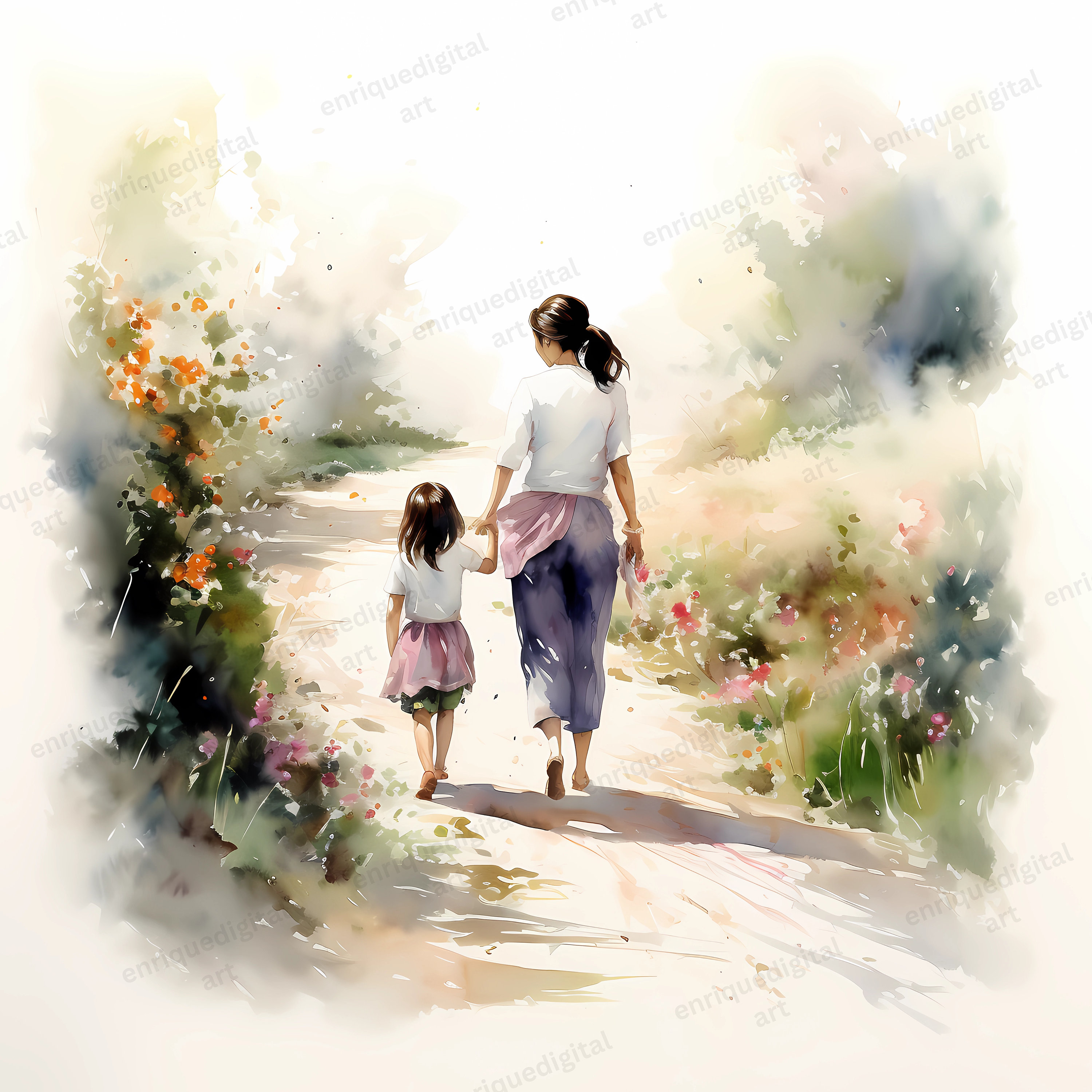 Mother and Child Clipart Watercolor Painting Mom Gift - Etsy
