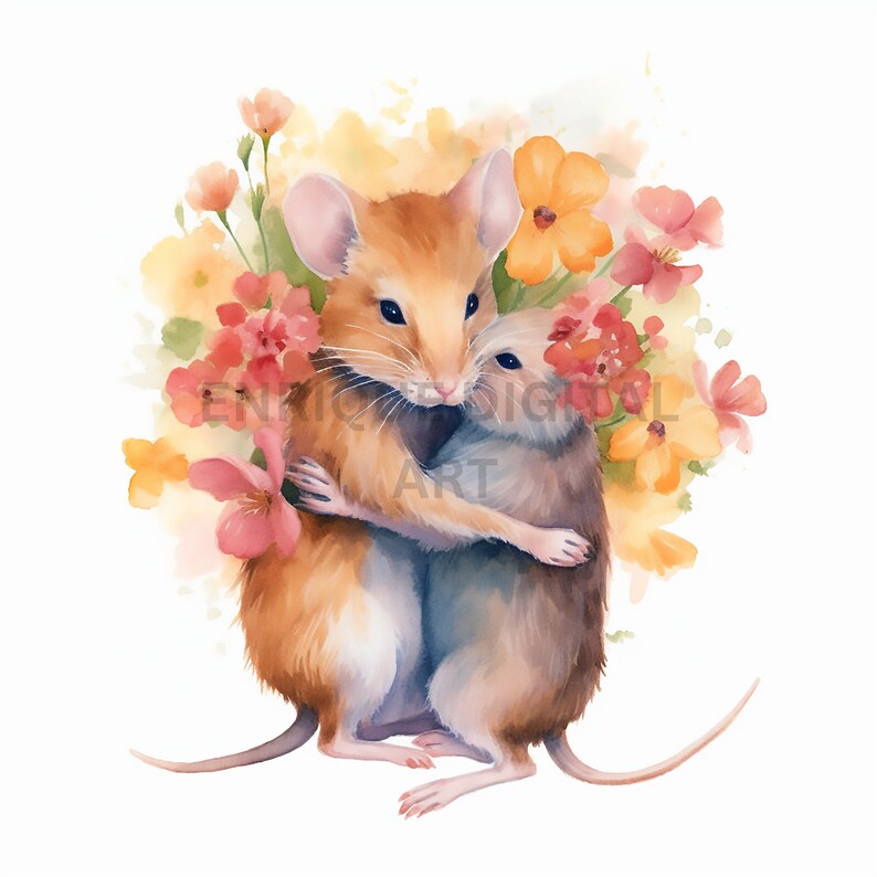 Mouse Clipart Mouse Illustation Mouse Lover Floral Mouses - Etsy