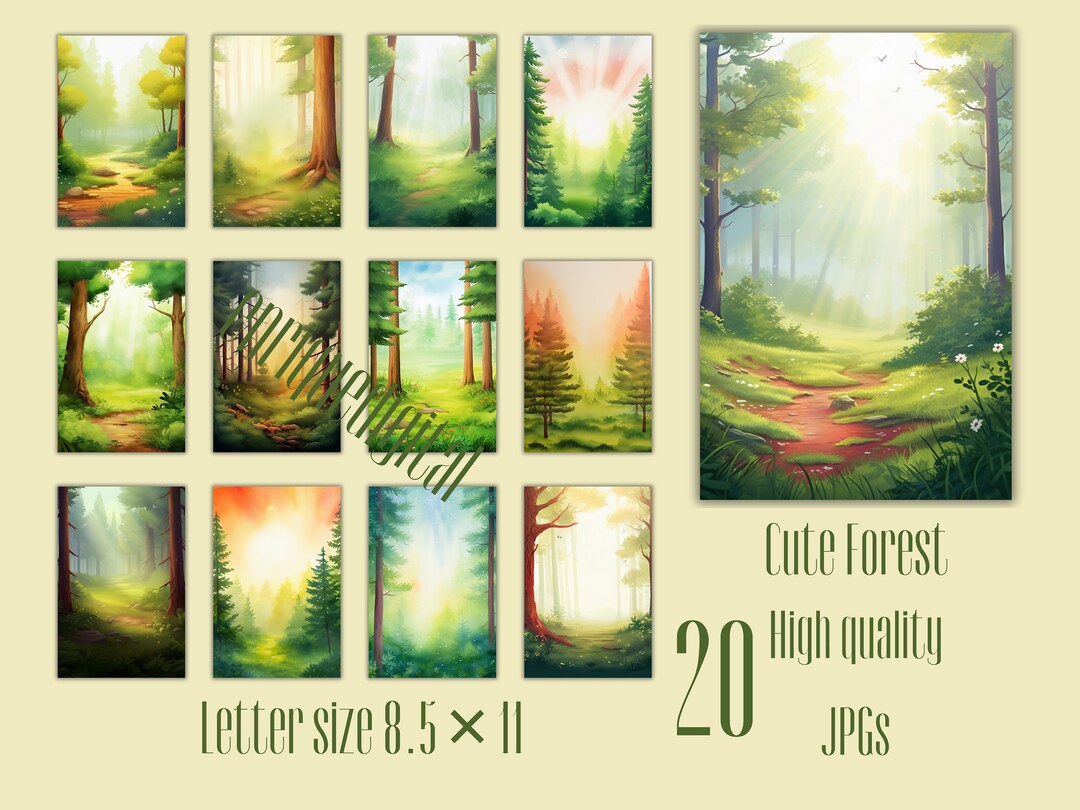 Watercolor Forest Clipart, Watercolor Junk Journal Pages, Forest ...