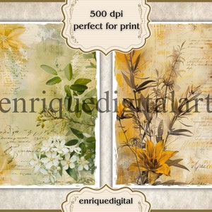 Yellow Flowers Junk Journal Printable Papers, Paper Crafting, Digital ...