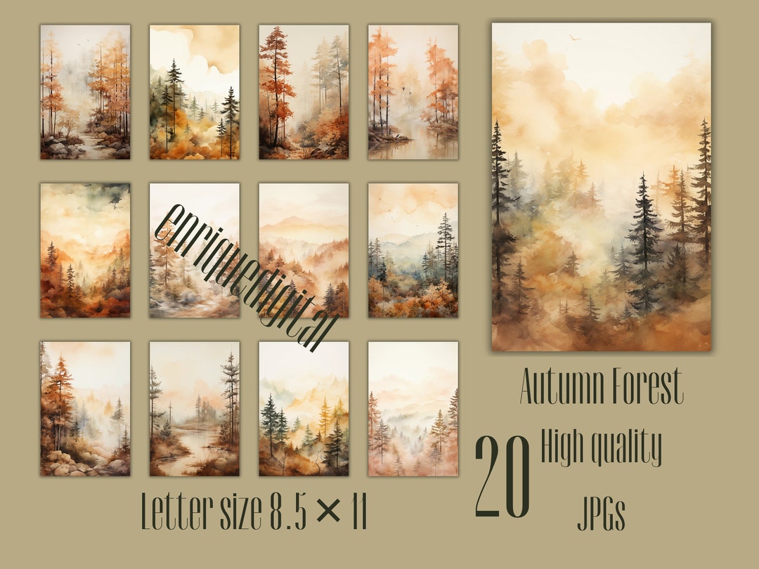 Watercolor Forest Clipart, Watercolor Junk Journal Pages, Forest ...