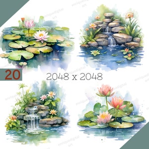 Watercolor Pond Clipart, Nature Landscape Scenes, PNG Format, Digital ...