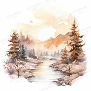 Watercolor Forest Clipart, Forest Landscape, Forest Illustations ...