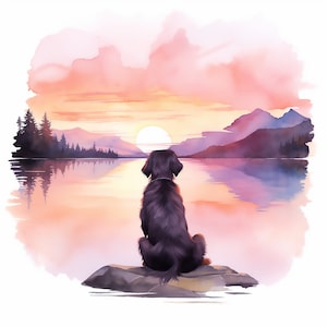 Dog Sunset, Dog Clipart, Watercolor Sunset, Dog Loves Clipart ...