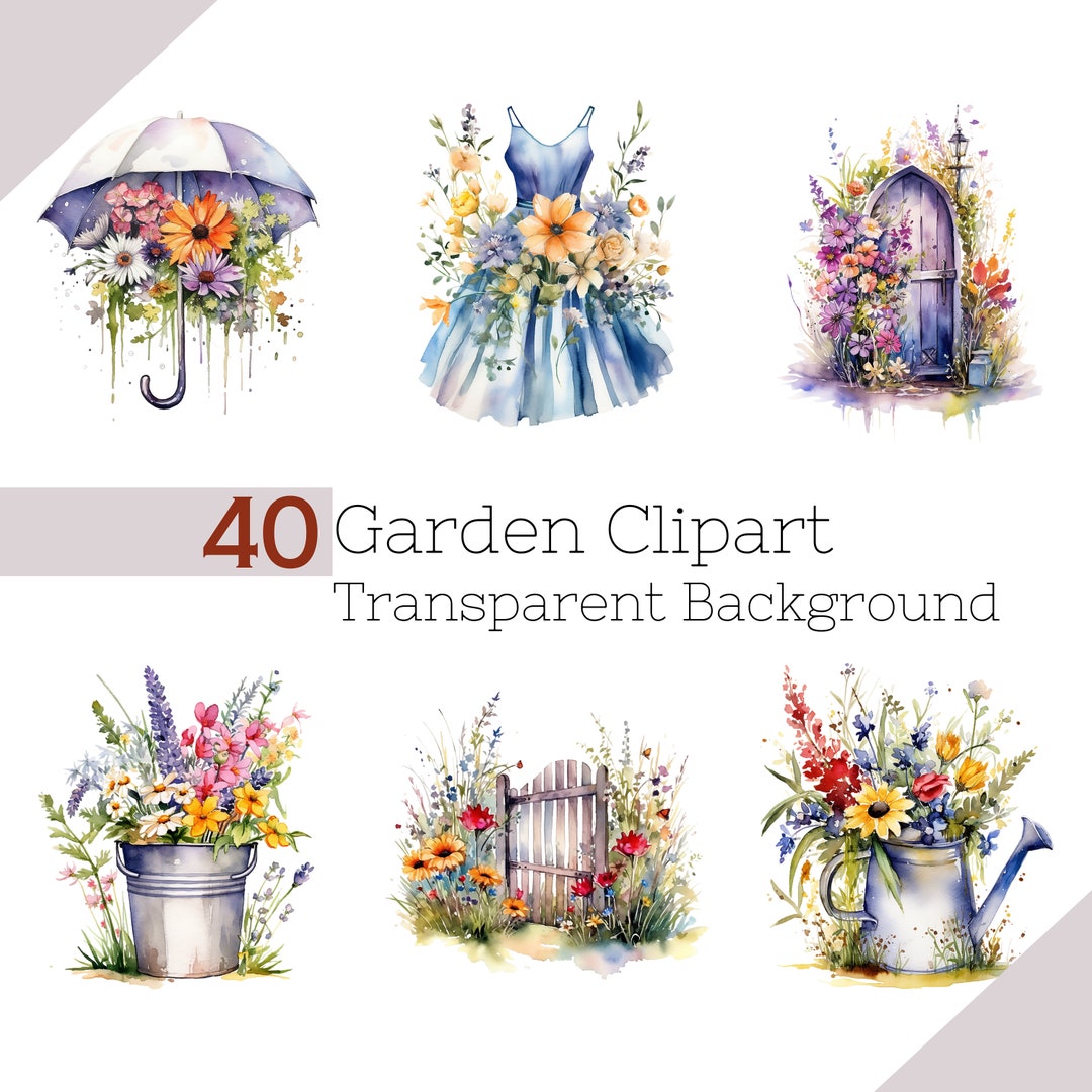 Watercolor Garden Clipart Bundle 2/5, Garden Clipart, Wildflowers ...