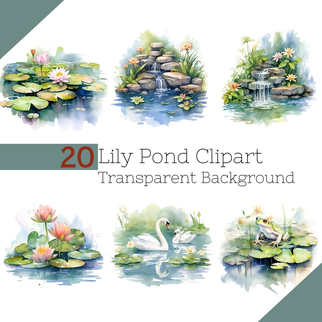 Watercolor Pond Clipart, Nature Landscape Scenes, PNG Format, Digital ...