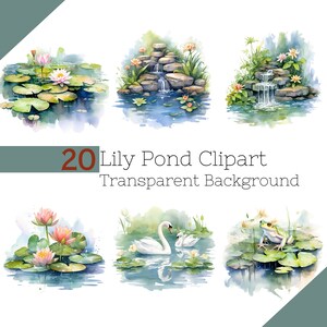 Watercolor Pond Clipart, Nature Landscape Scenes, PNG Format, Digital ...