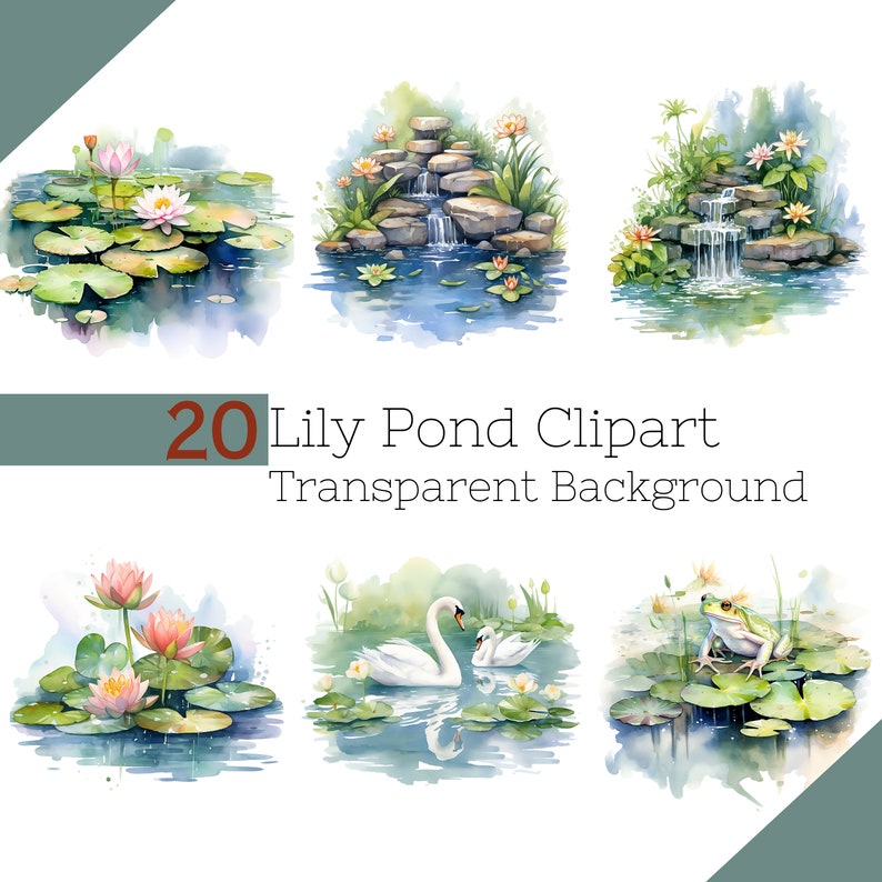 Watercolor Pond Clipart Nature Landscape Scenes PNG Format - Etsy