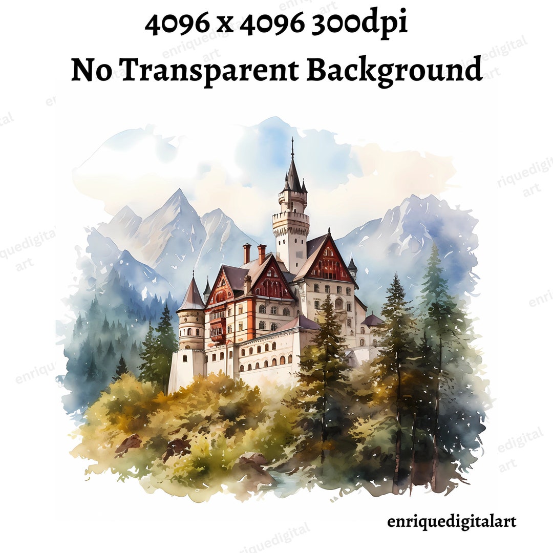 Watercolor Castle Clipart, Mountains Landscape, Card Making, Paper ...
