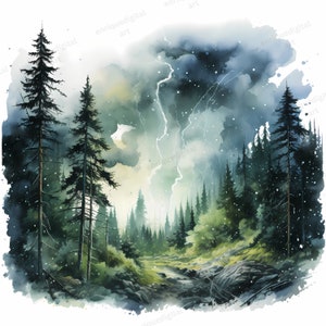 Watercolor Forest Clipart, Forest Landscape, Nature Scene, Digital ...