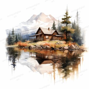 Watercolor Cabin in Woods Clipart, Landscape, Card Making, Paper ...