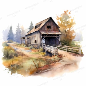 Watercolor Covered Bridge Clipart, Bridge Landscape, Printable Art ...