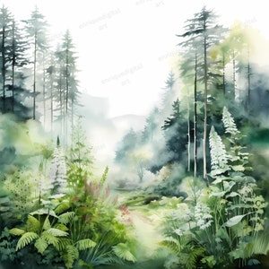 Watercolor Forest Clipart, Forest Landscape, Card Making, Digital ...