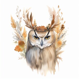 Watercolor Boho Owl, Boho Owl Watercolor, Owl Clipart PNG, Printable ...