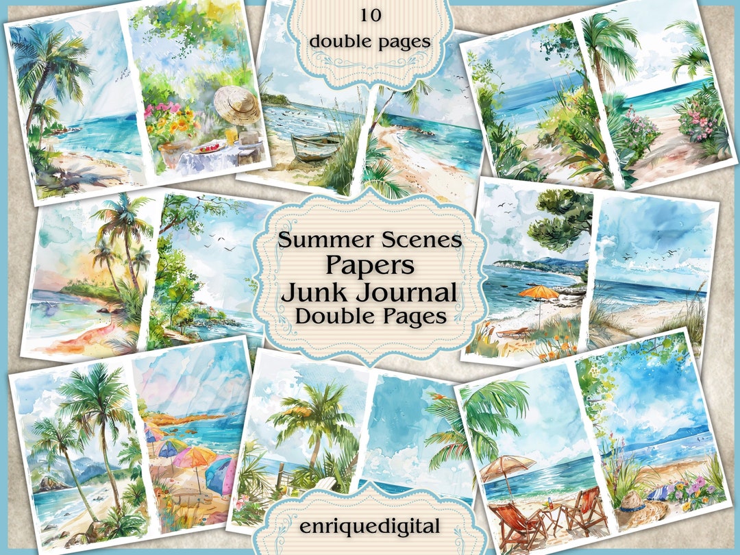 Beach Summer Scenes Digital Paper, Digital Download, Junk Journal ...