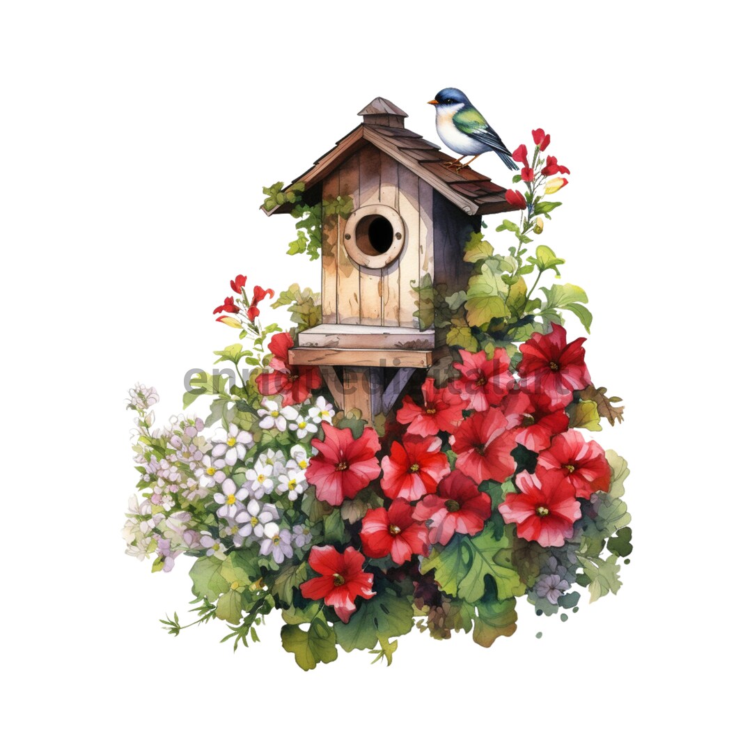 Watercolor Bird House Clipart, Card Making, Clipart Bundle, Digital ...