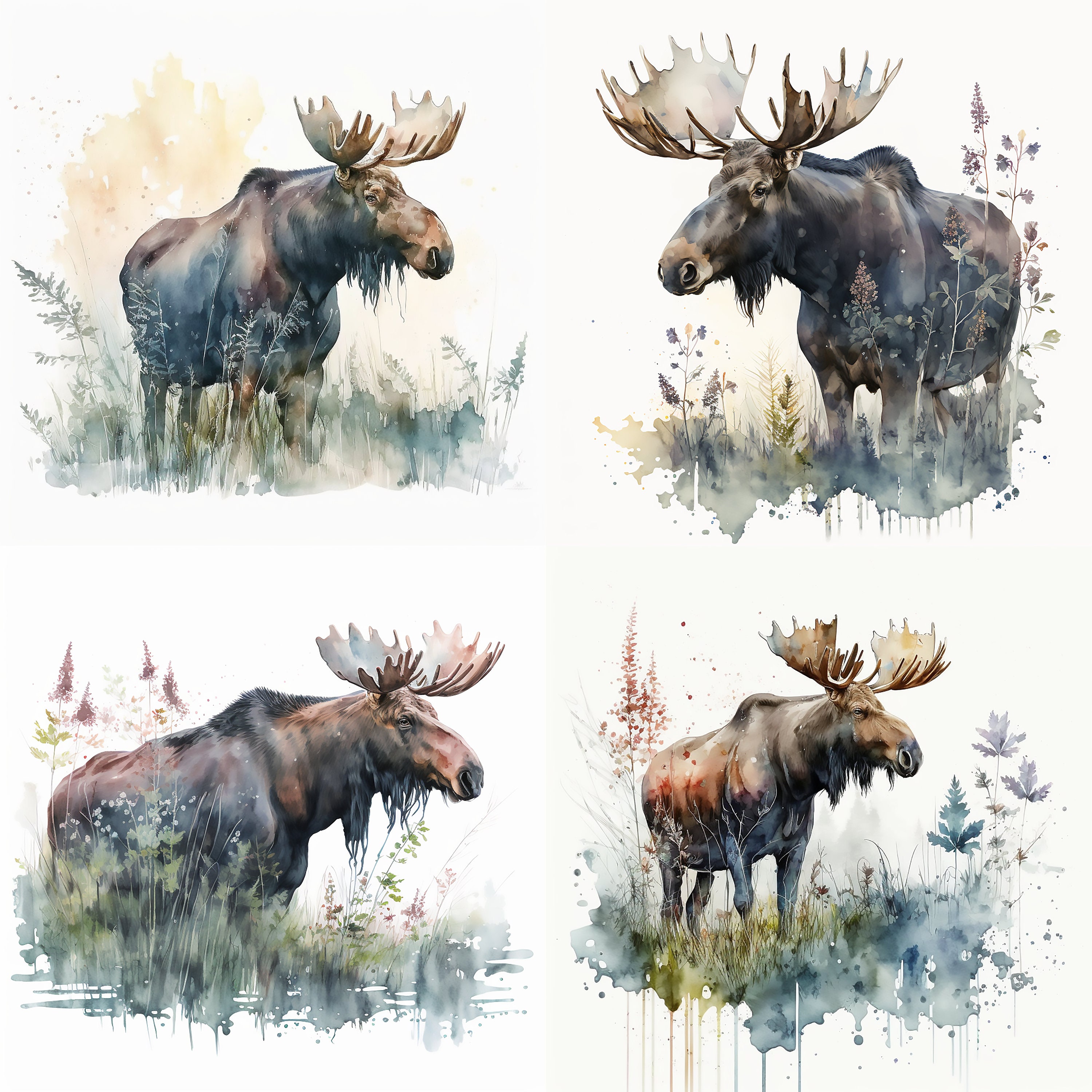 Watercolor Moose Clipart Commercial Use PNG Digital - Etsy